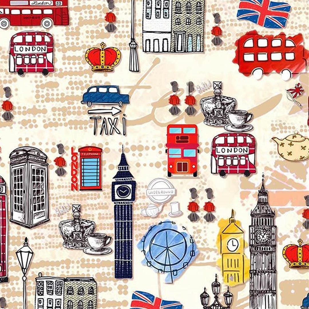Blue Red Beige Travel Europe Design Printed 100% Combed Cotton Quilting ...
