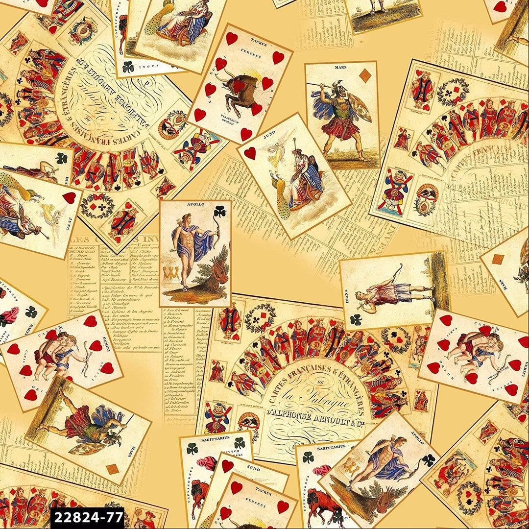 Tan Brown Red Olive Green Ancient Card Game Design Printed 100% Combed ...