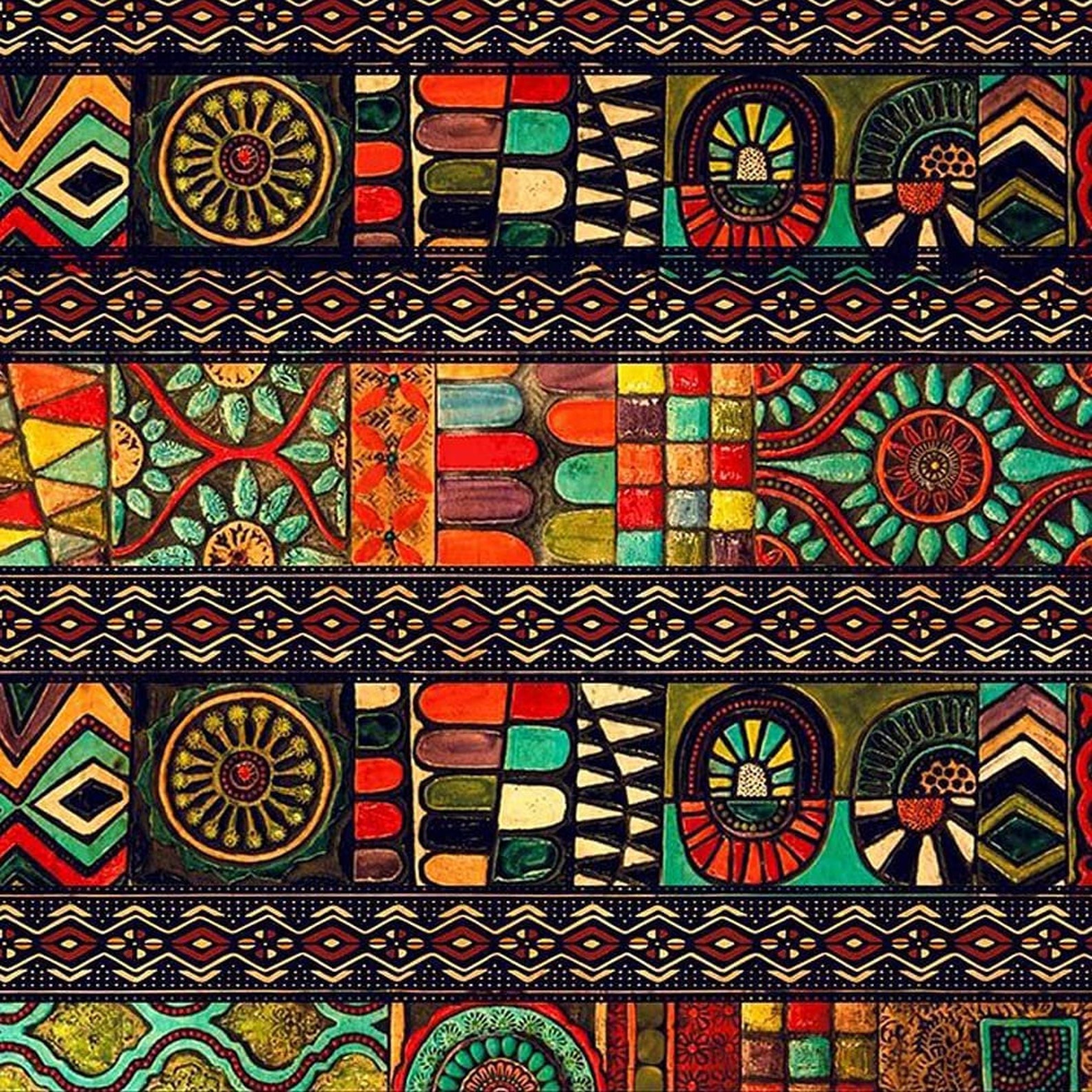 Red Orange Teal Traditional Pattern Design Printed 100% Combed Cotton ...