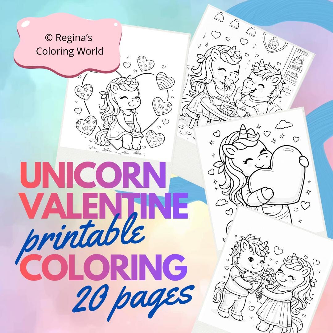 Unicorn Valentine Coloring Book – 20 Page Printable Coloring Book for ...