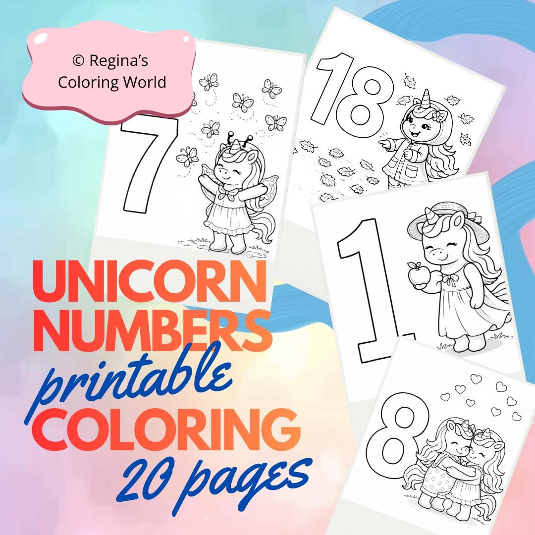Unicorn Number Coloring Book – Learn Numbers 1–20 Printable Coloring ...