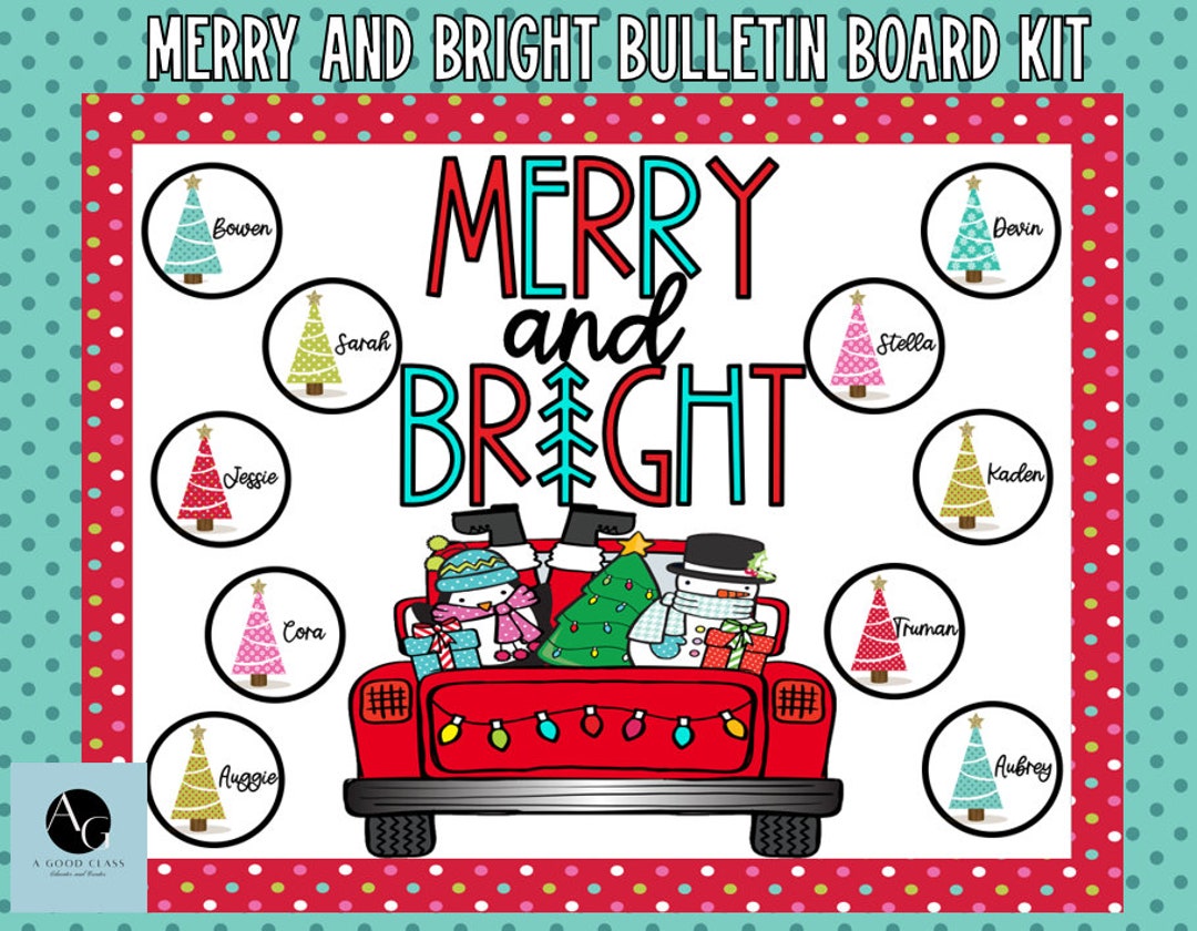Merry and Bright Theme Holiday Bulletin Board and Door Kit- Christmas ...
