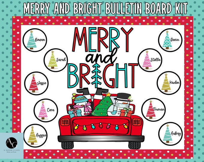 Merry and Bright Theme Holiday Bulletin Board and Door Kit- Christmas ...