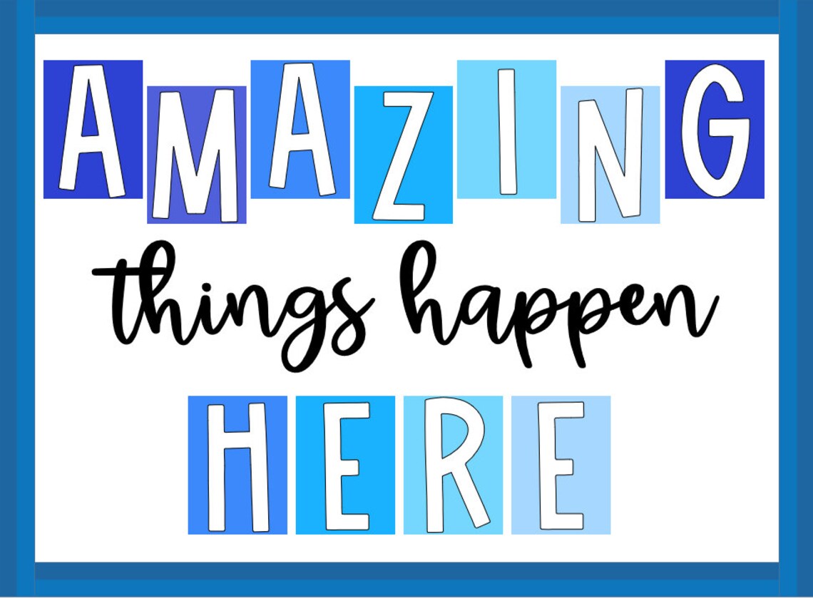 Amazing Things Happen Here- Blue Theme Bulletin Board and Door Kit ...