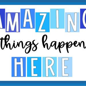Amazing Things Happen Here- Blue Theme Bulletin Board and Door Kit ...