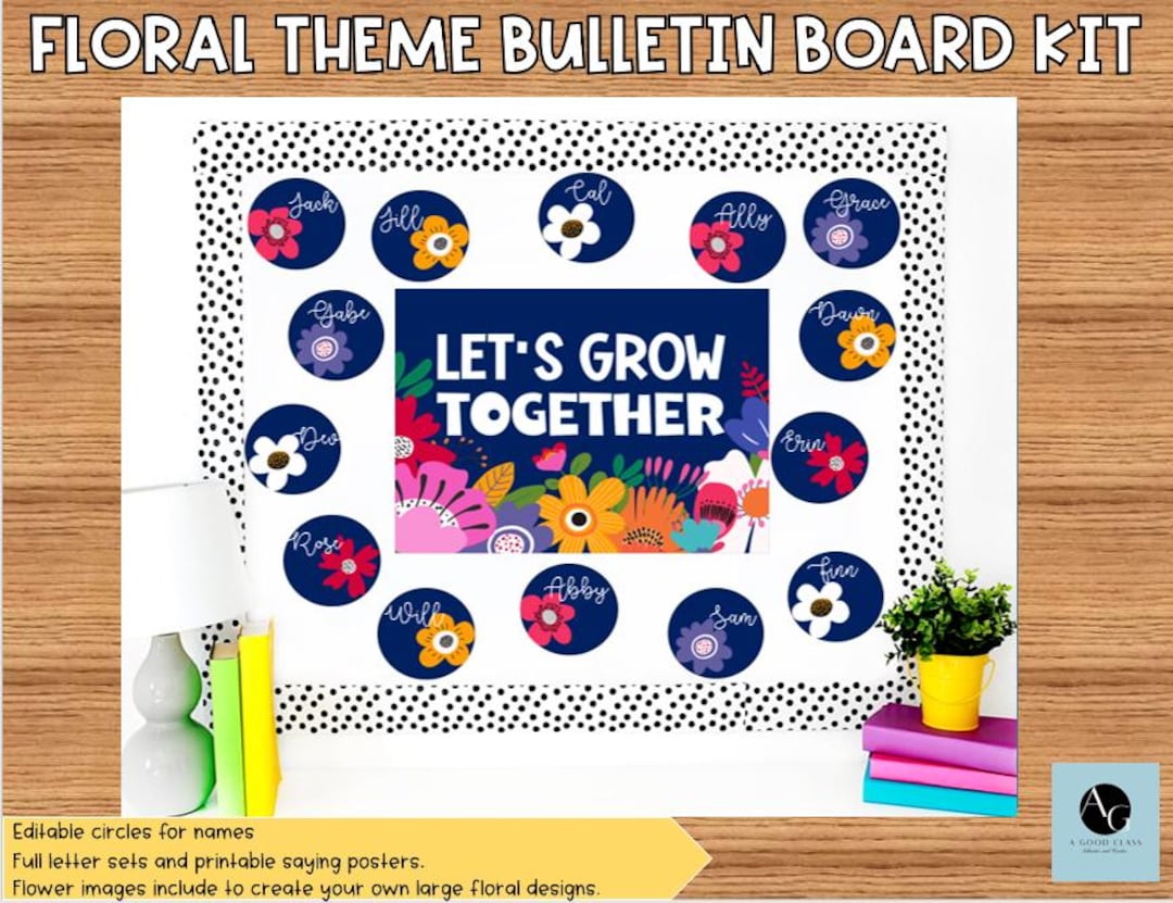 Plant Theme Bulletin Board Kit- Let's Grow Together Floral Theme ...