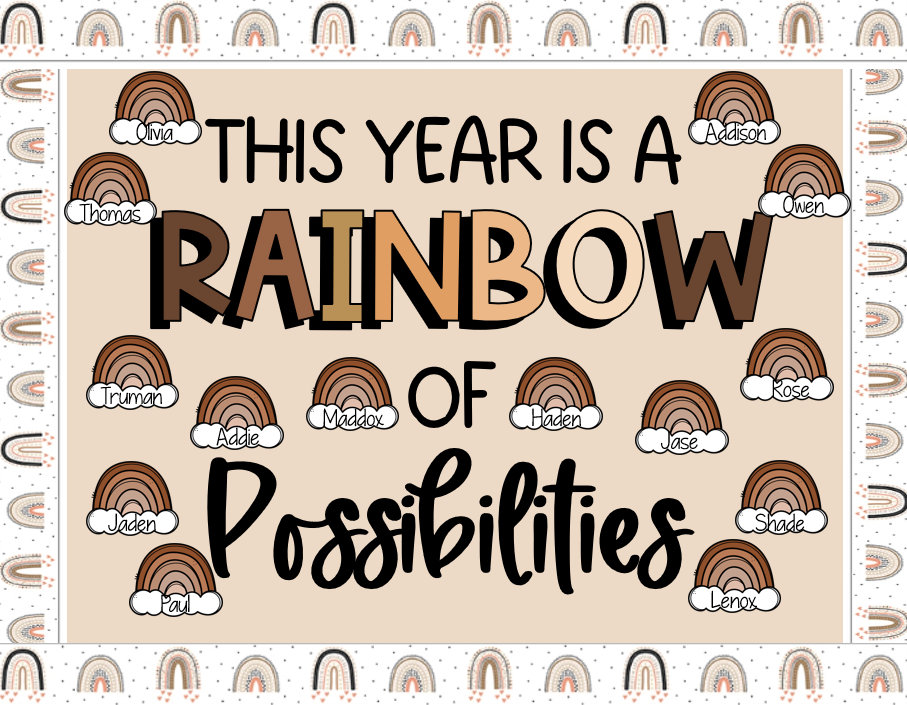 Neutral Boho Modern Rainbow of Possibilities Bulletin Board/ Door Kit ...