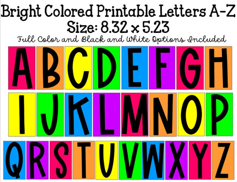 Bright Colored Printable Letters A-Z - Etsy