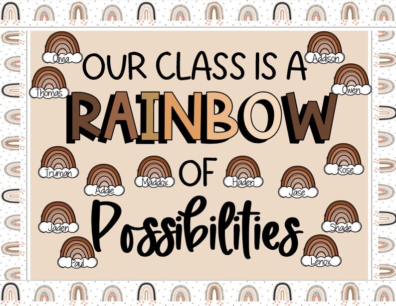 Neutral Boho Modern Rainbow of Possibilities Bulletin Board/ Door Kit ...