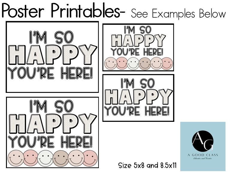 Neutral Boho Modern I'm so Happy You're Here Bulletin Board and Door ...