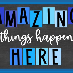 Amazing Things Happen Here- Blue Theme Bulletin Board and Door Kit ...