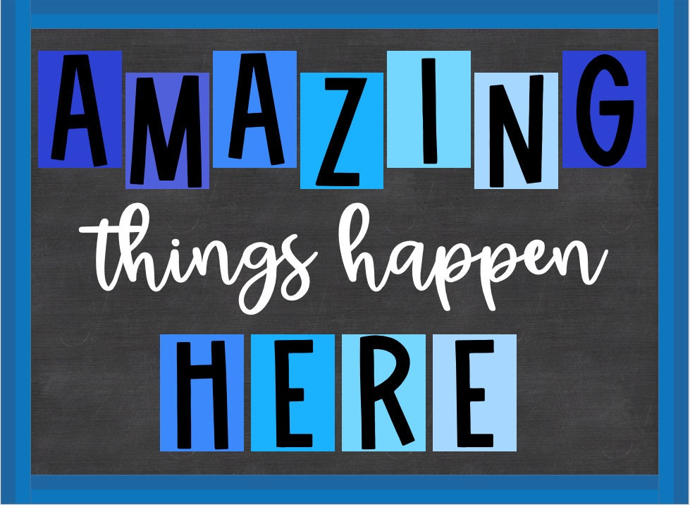 Amazing Things Happen Here- Blue Theme Bulletin Board and Door Kit ...