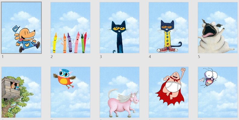 Children’s Book Character Posters Featuring a Sky Theme Background- 100 ...