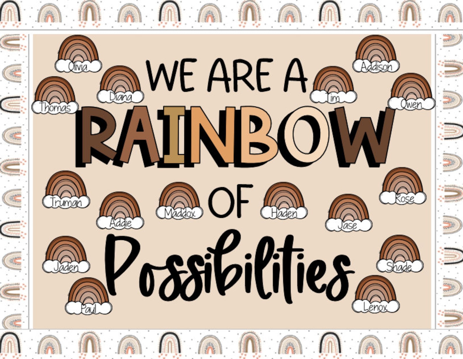 Neutral Boho Modern Rainbow of Possibilities Bulletin Board/ Door Kit ...