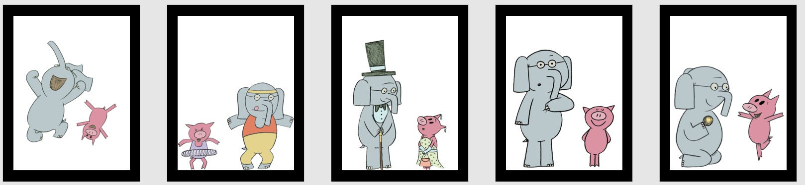 Piggie and Elephant Book Character Posters- Black Frame With White ...