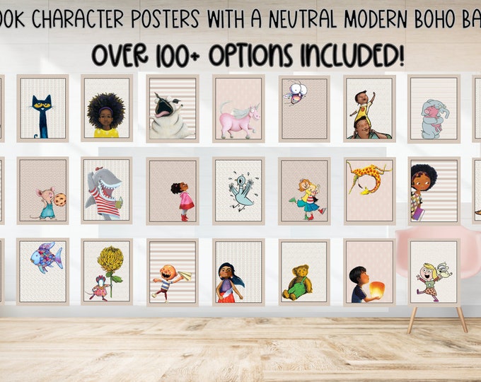 Diverse Children’s Neutral Boho Modern Story Book Character Posters ...