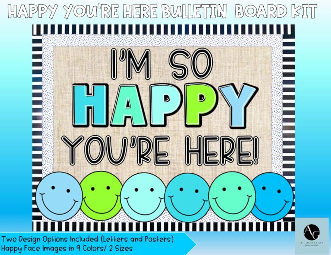 I'm so Happy You're Here- Blue and Green Theme Bulletin Board Kit- Back ...