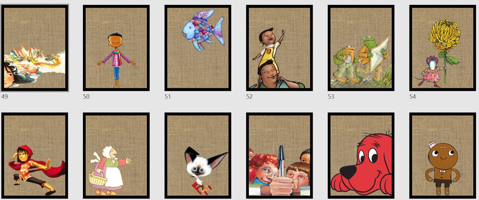 Book Character Posters Burlap Background 94 Posters Included | Etsy