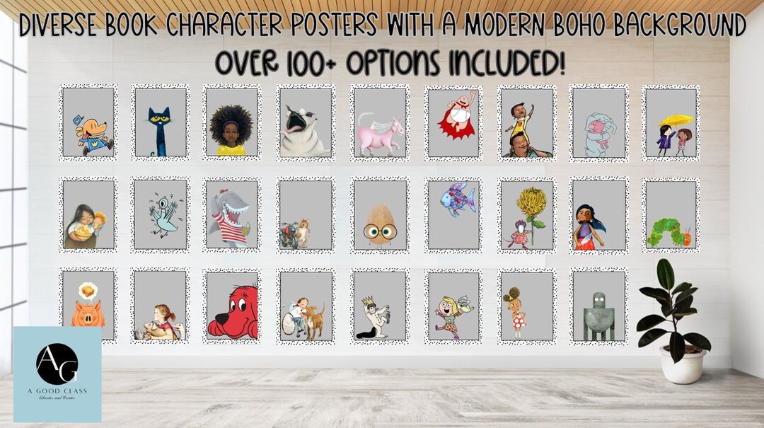 Boho Modern Theme Diverse Children’s Book Character Posters- Classroom ...