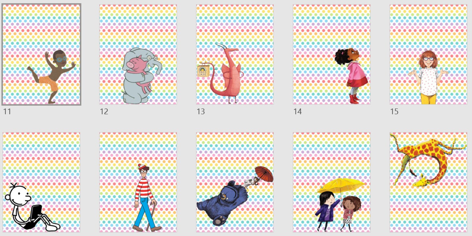 Children’s Book Character Posters- Bright Colorful Polka Dot Background ...