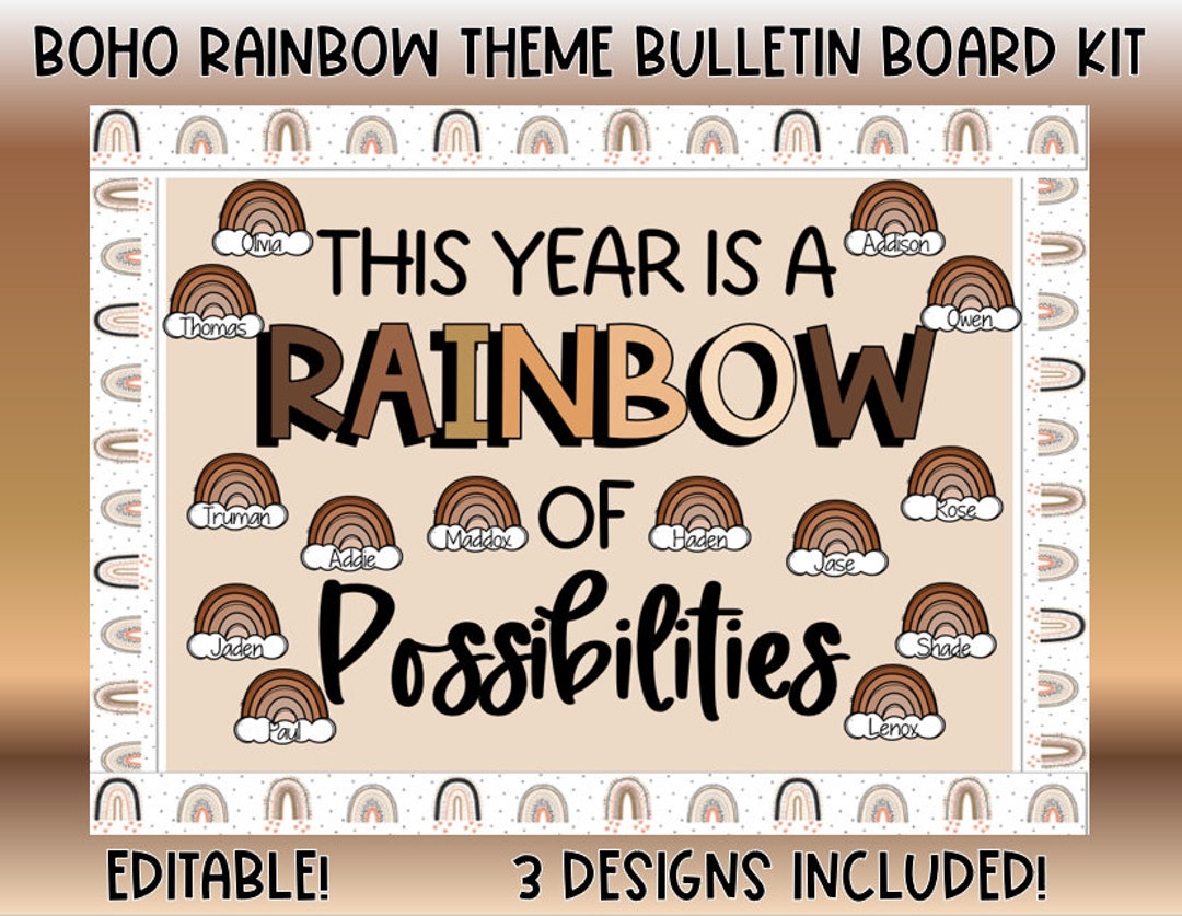 Neutral Boho Modern Rainbow of Possibilities Bulletin Board/ Door Kit ...