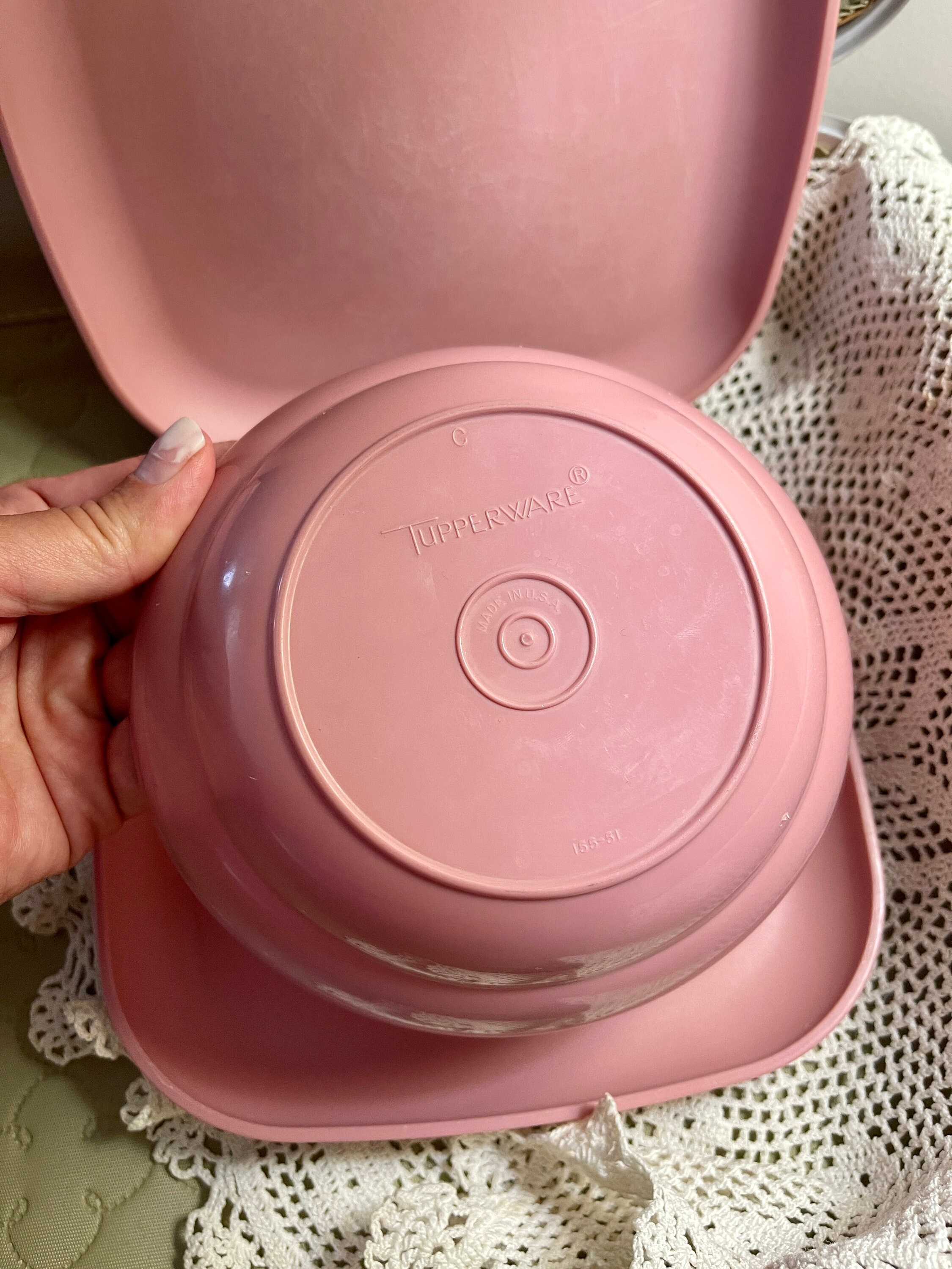 Vintage 80s Tupperware Pink Mug, Bowl & Square Luncheon Plates 155 1534 ...