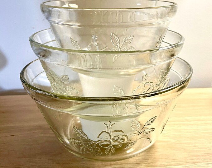 Vintage MCM Federal Glass Spring Blossom Mixing Nesting Bowl Set of 3 ...
