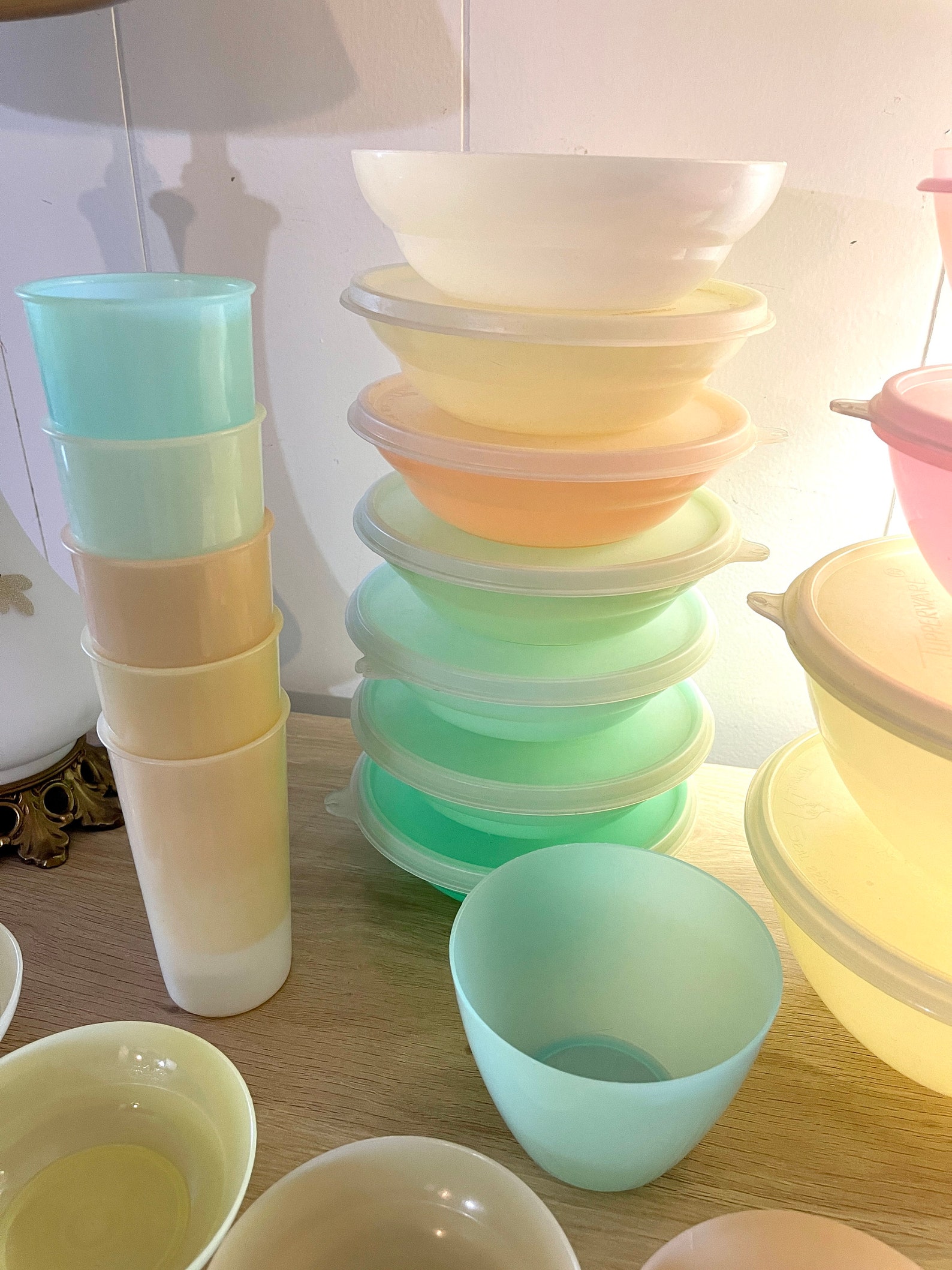 Vintage 50s 60s Pastel Tupperware Cereal Bowls Cups Storage Retro ...