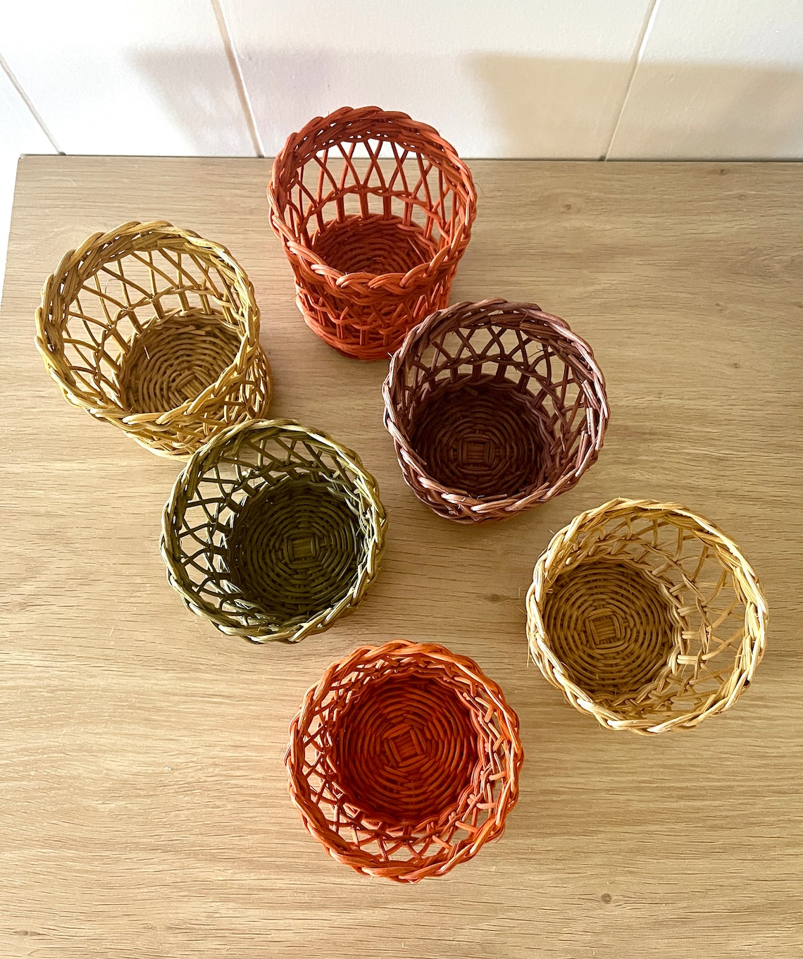 Vintage 70s Wicker Rattan Cup Holders Mid Mod MCM Retro Kitchen Deco ...