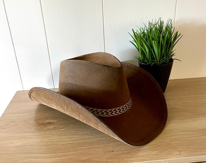 Beautiful Vintage Hand-made Cowboy Cowgirl Hat Soft Brown Leather Retro ...