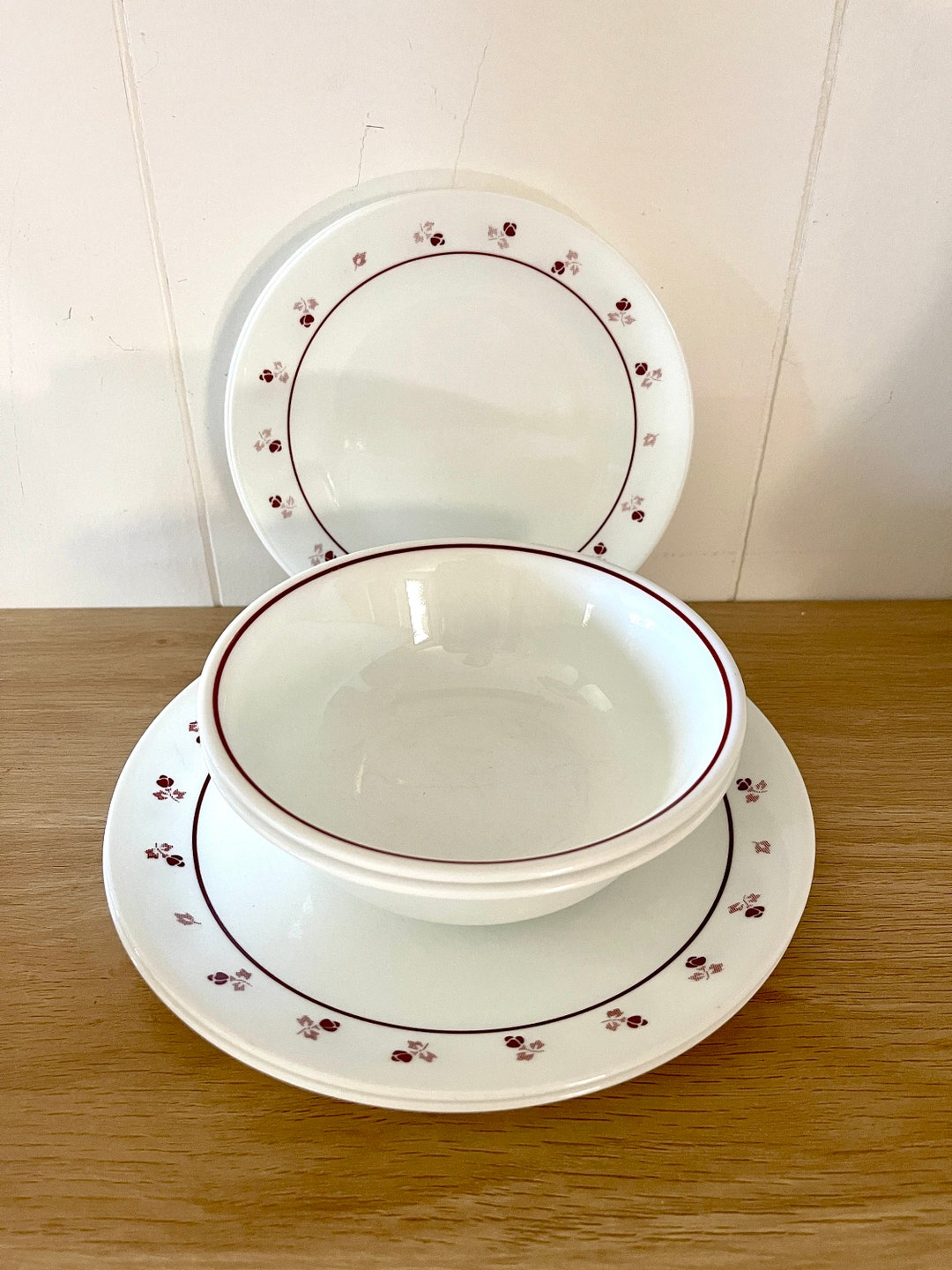 Vintage 1980s Corelle Burgundy Rose Luncheon Salad Appetizer Plates ...