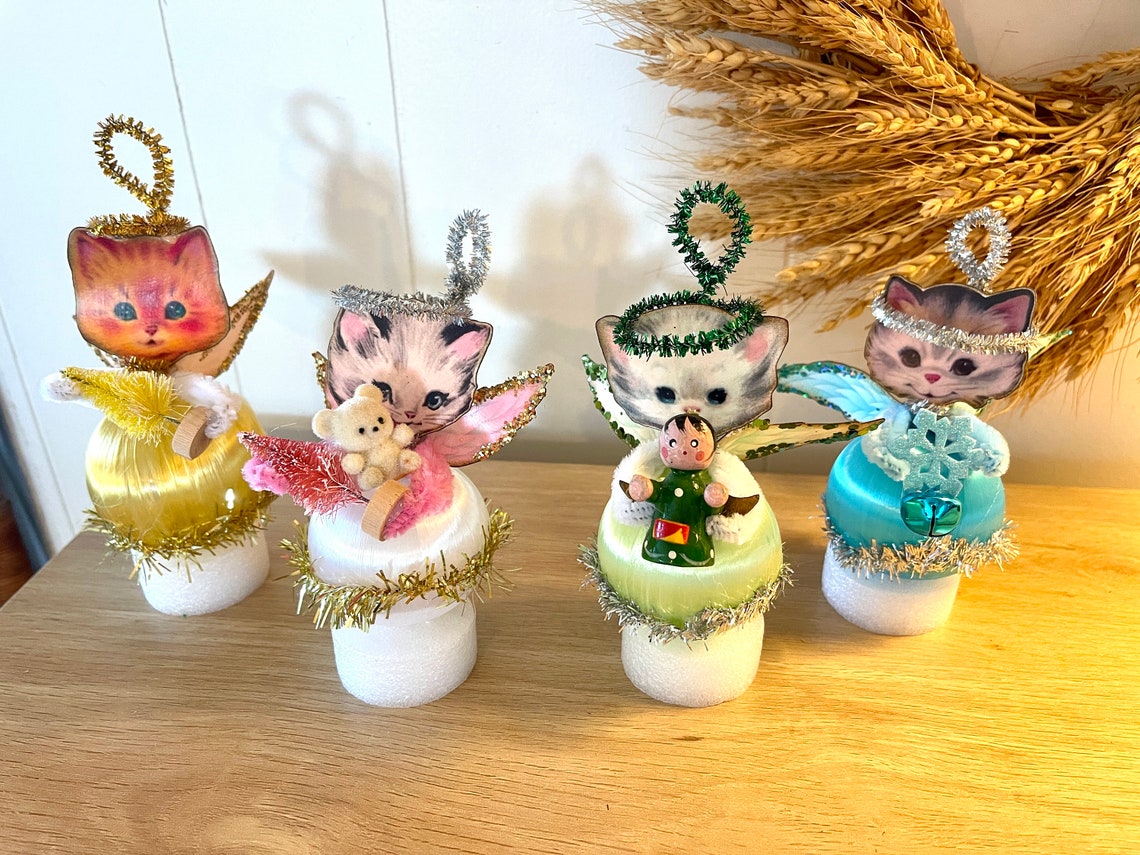 Vintage Inspired Cute Kitty Cat Holiday Girl & Wing Die-cut Cardstock ...