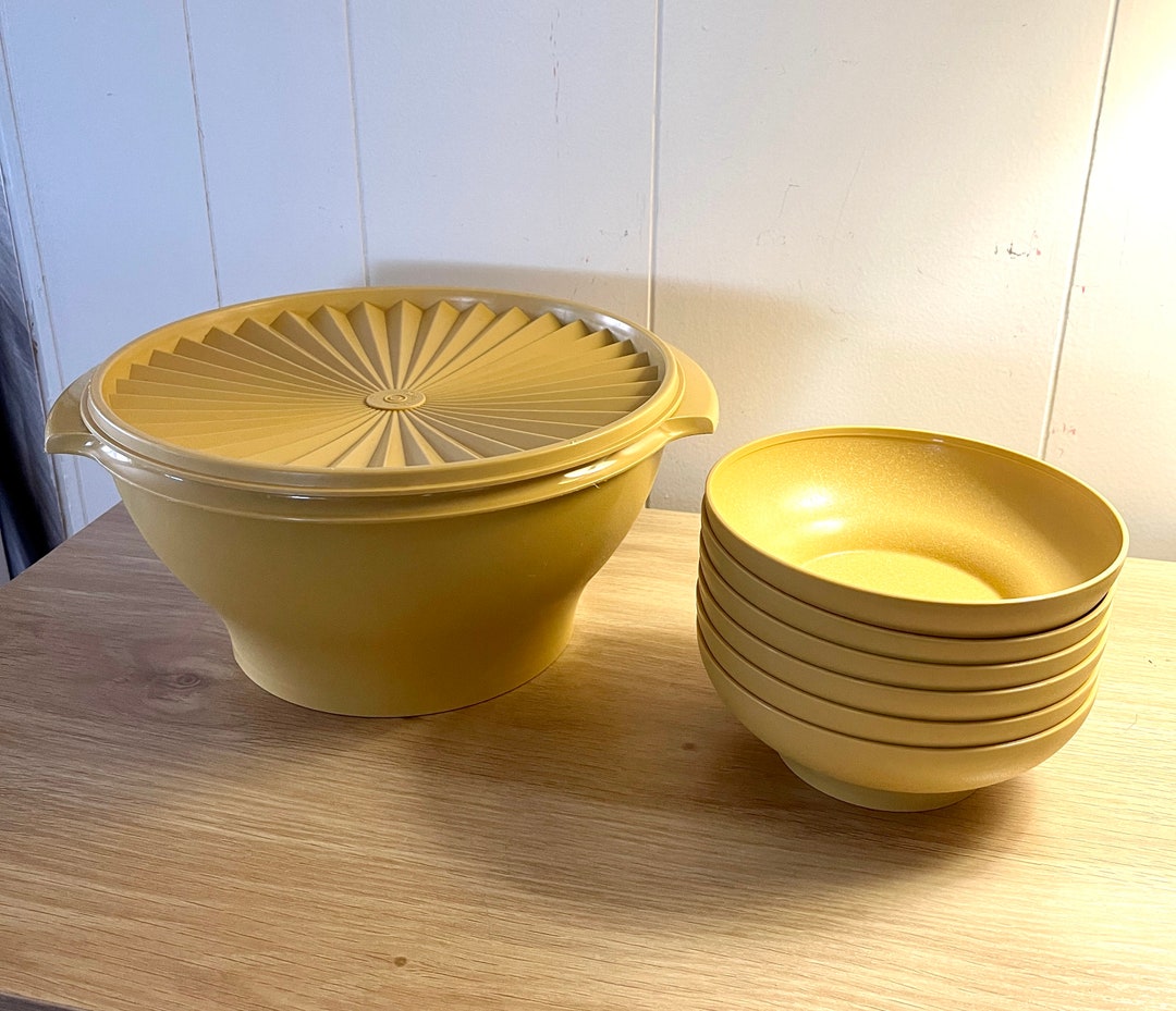 Vintage 70s Tupperware Harvest Gold Servalier Salad Set of 9 W/ Covered ...