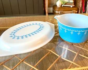 Pyrex Blue Snowflake Garland 471, 1 Pint Casserole Dish W/lid - Etsy
