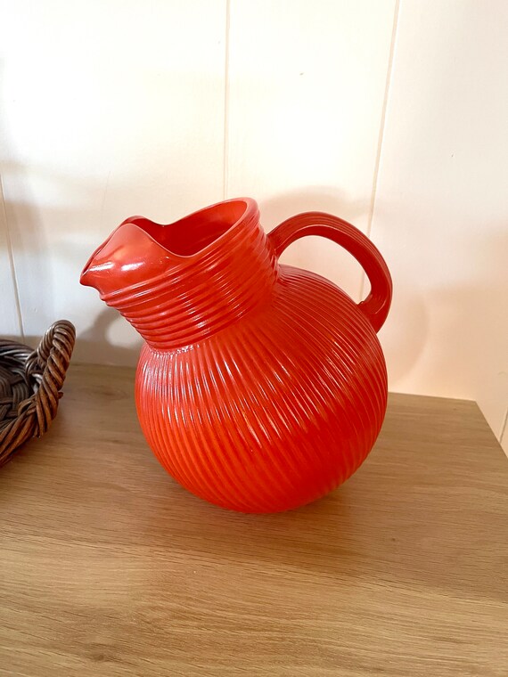 Mid Century 40s Ribbed Burnt Orange Tilt Ball Pitcher Hazel - Etsy