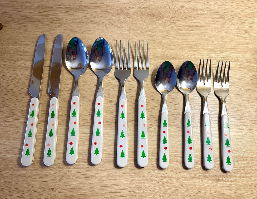 Vintage 80s Holiday Christmas Decorated Flatware Tree Star Retro ...