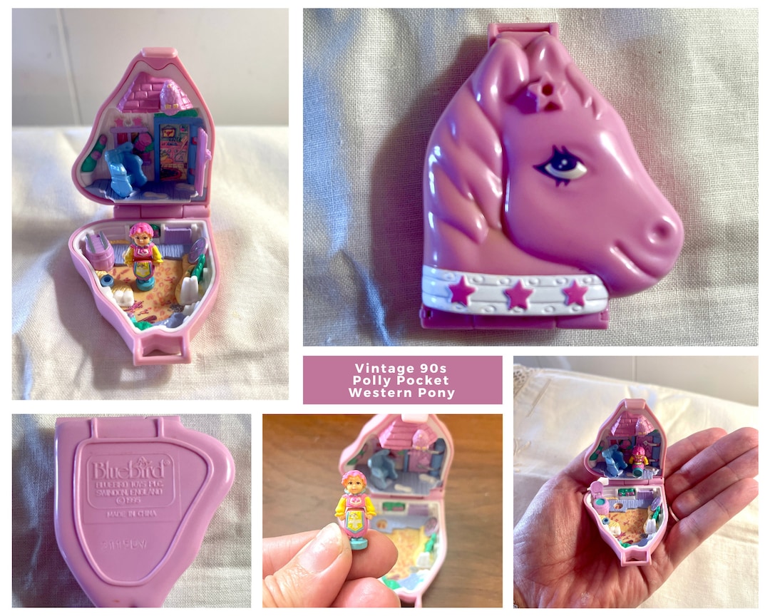 RARE Vintage 90s Polly Pocket Western Pony Bluebird Toys England 3115DY Micro Compact W/ Doll ...