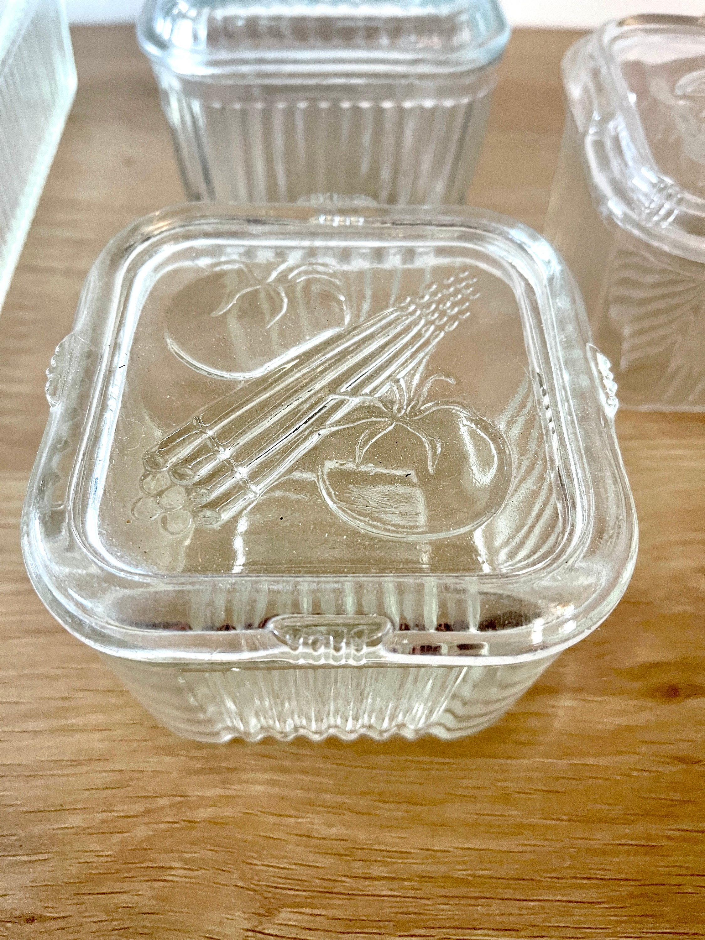 Vintage 50s Glass Refrigerator Dishes With Lids & Meats Tray - Etsy
