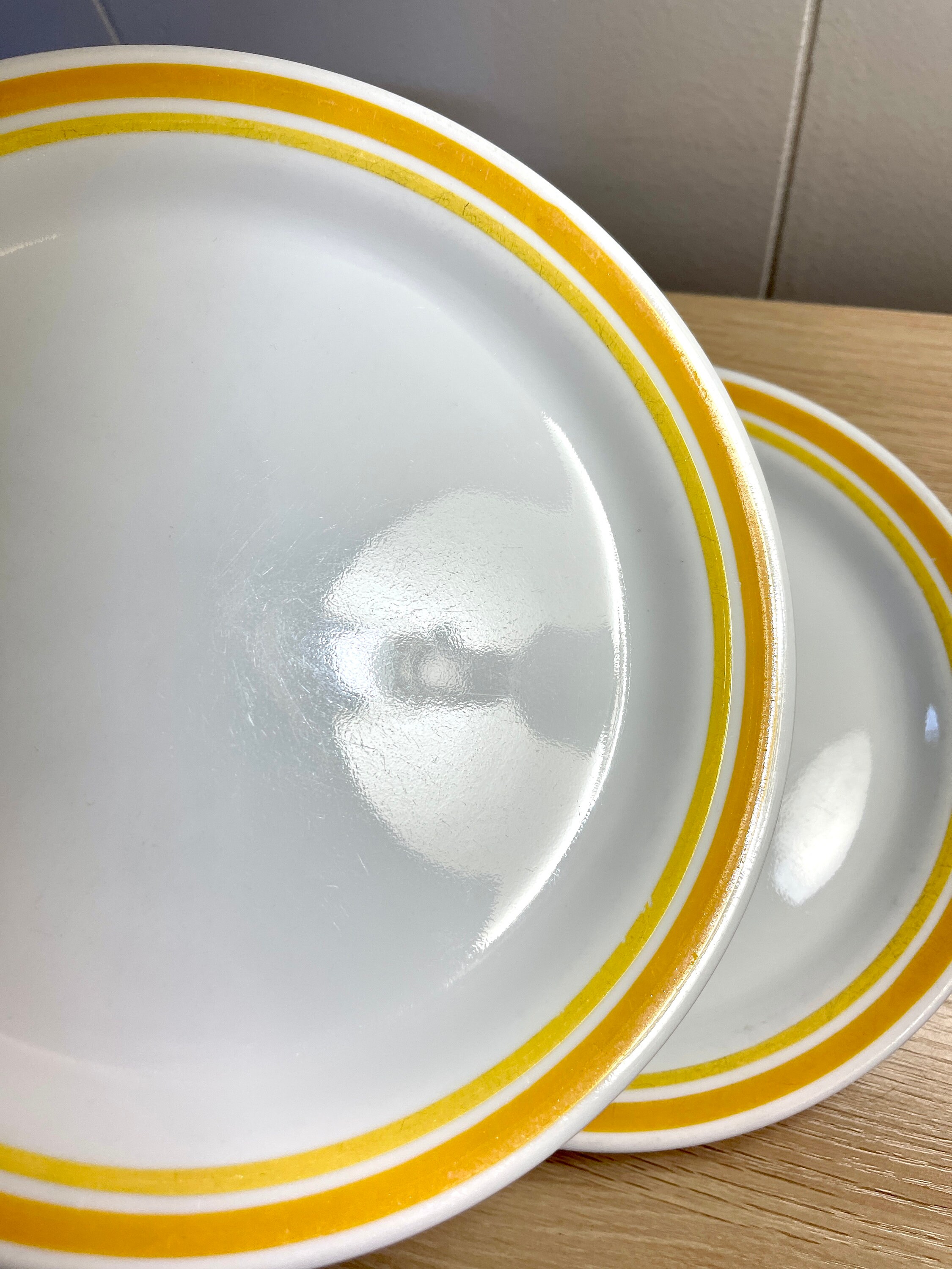 Vintage 1979 Corelle Citrus Yellow Rainbow Stripe Dinnerware Plates ...