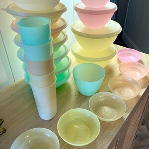 Vintage 50s 60s Pastel Tupperware Cereal Bowls Cups Storage Retro ...