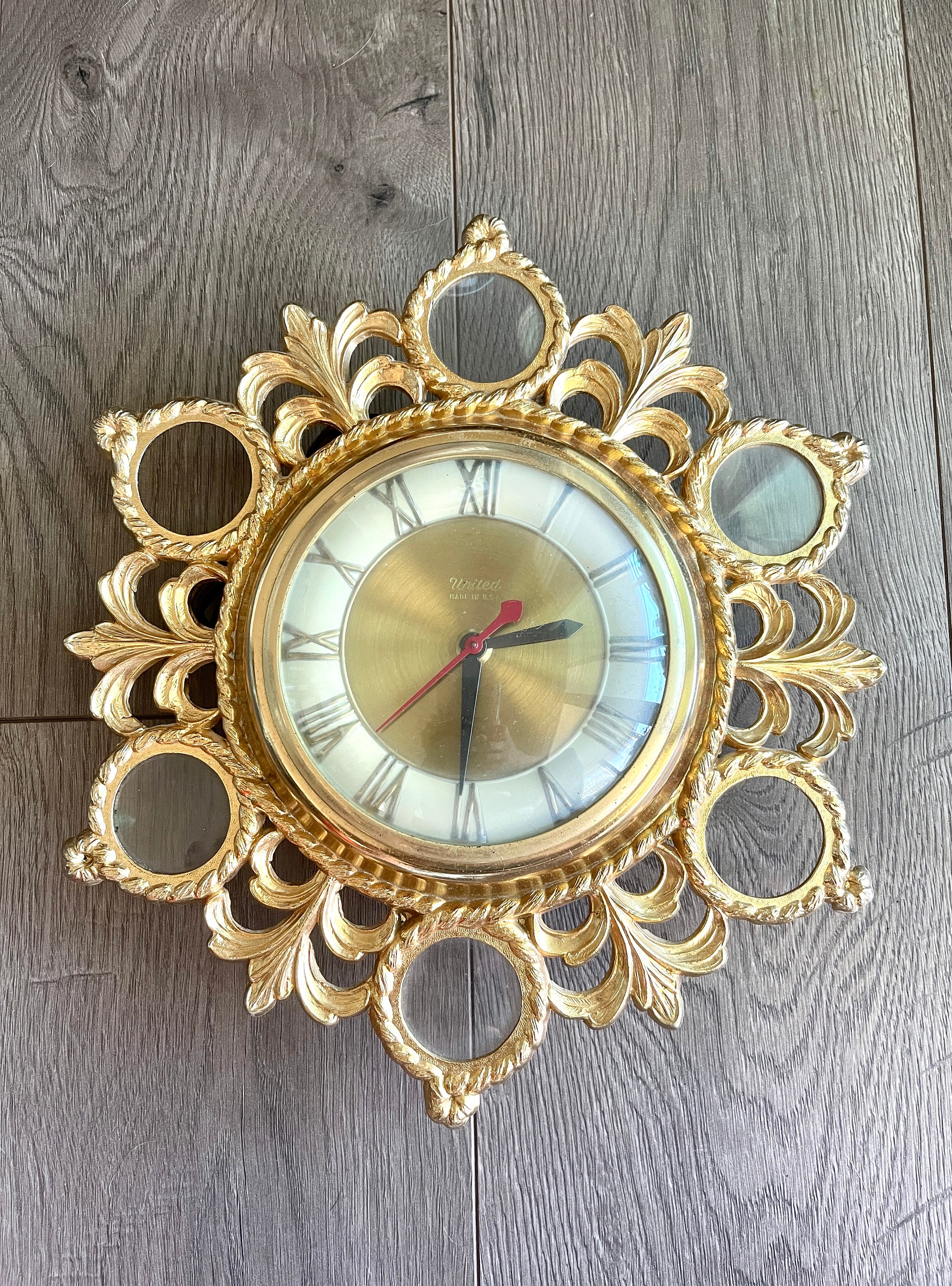 Vintage 1950s Gold Tone Hollywood Regency Wall Clock United - Etsy