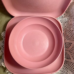 Vintage 80s Tupperware Pink Mug, Bowl & Square Luncheon Plates 155 1534 ...