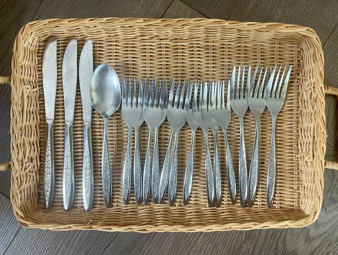 Vintage 70s Customcraft Stainless Floral Print Flatware MCM Retro ...