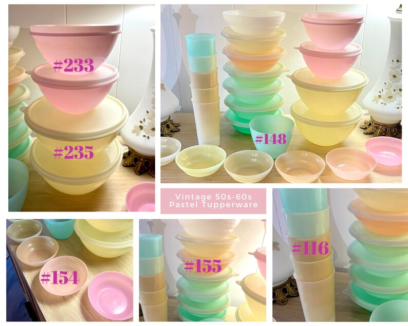 Vintage 50s 60s Pastel Tupperware Cereal Bowls Cups Storage Retro ...