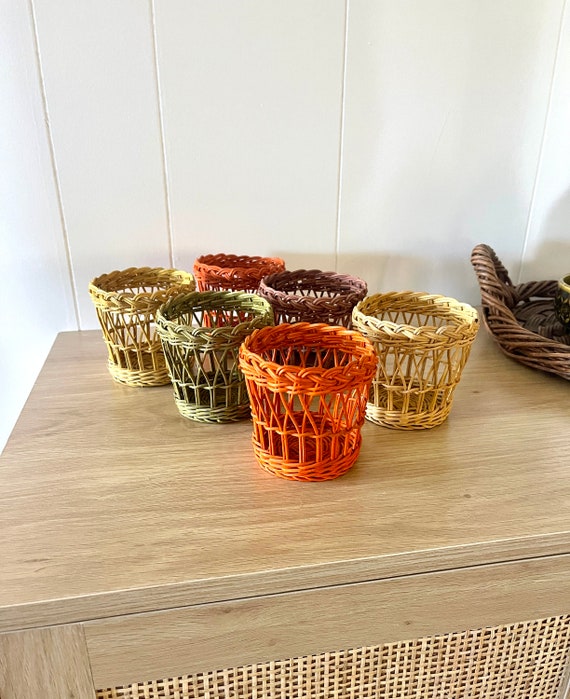 Vintage 70s Wicker Rattan Cup Holders Mid Mod MCM Retro - Etsy