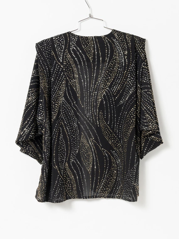 Vintage Sheer Glitter Blouse, 80s Metallic Sparkle Li… - Gem
