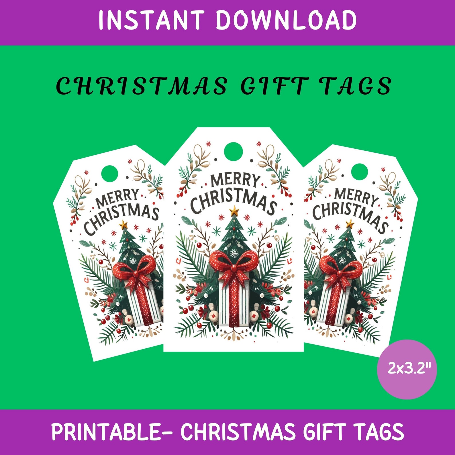 Printable Christmas Gift Tags, Merry Christmas Gift Tag, Holiday Gift ...