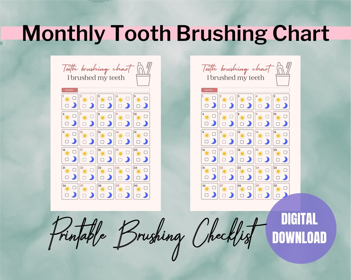 Tooth Brushing Chart, Brush Teeth Printable, Teeth Brushing Checklist ...