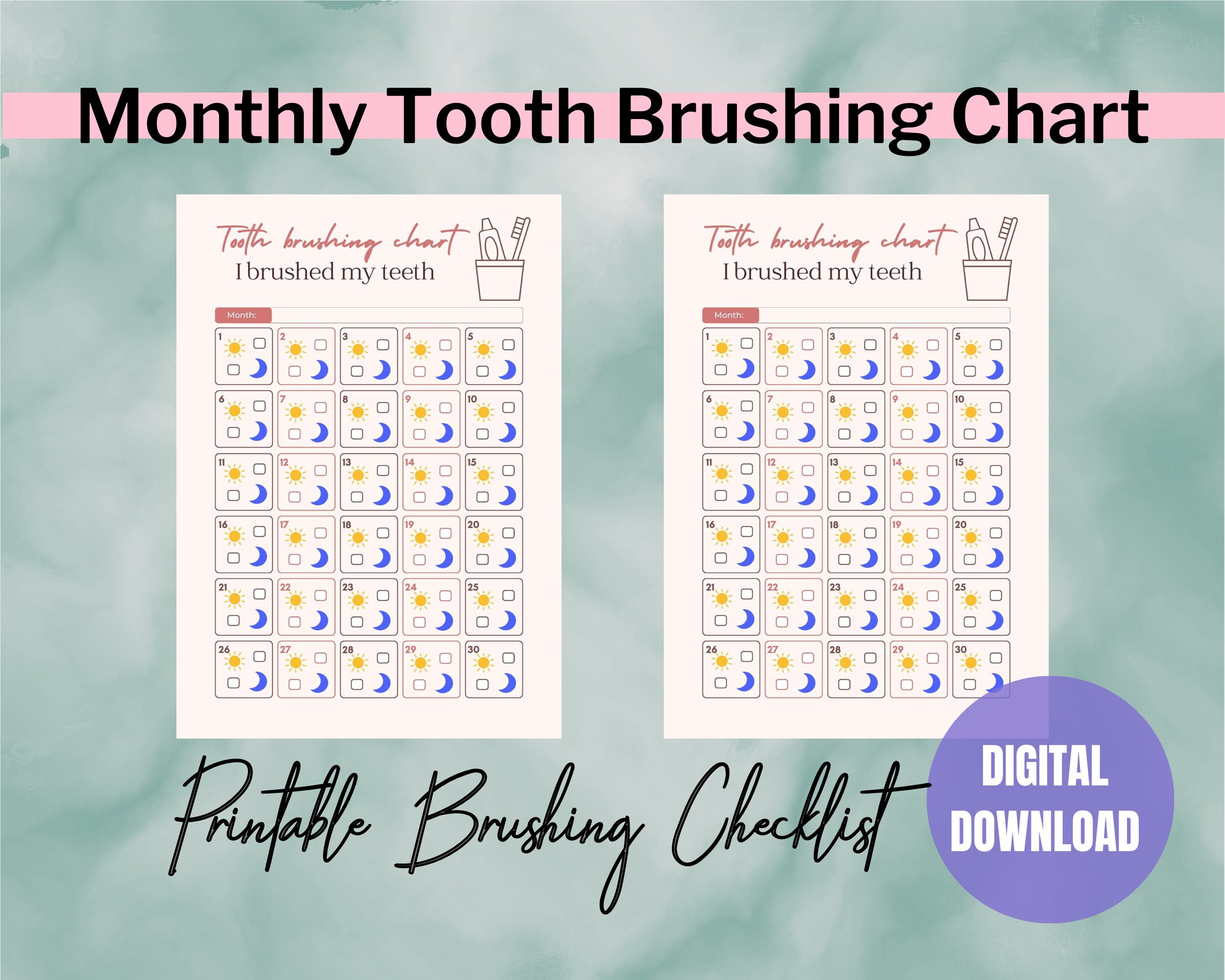 Tooth Brushing Chart, Brush Teeth Printable, Teeth Brushing Checklist ...