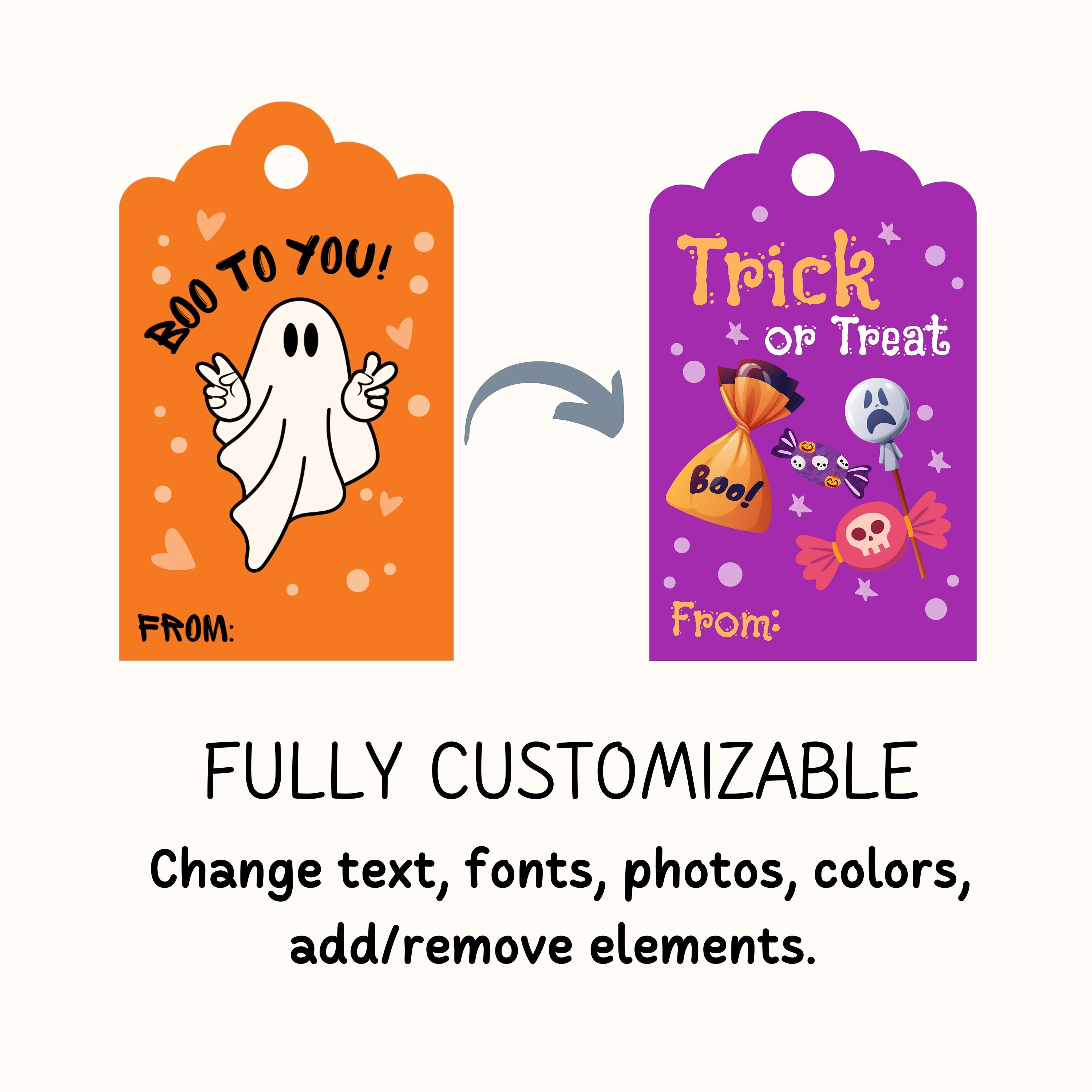 Editable Halloween Gift Tags, Boo Gift Tag, Orange Hang Tags, Treat Bag ...